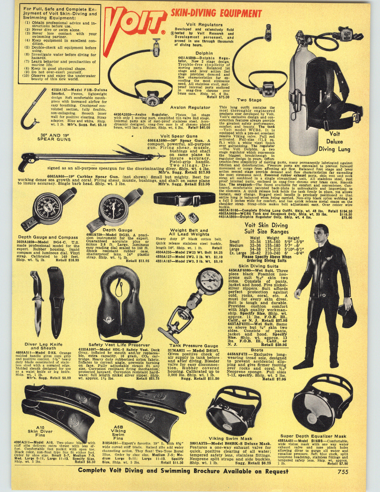 1967 PAPER AD Voit Skin Diving Lung Suit Spear Gun Mask Fins Wrist ...