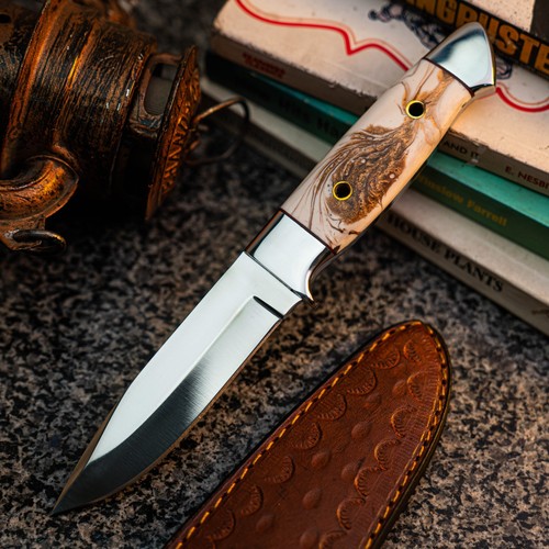 Wild blade Bushcraft Knife 8.7" Handmade Full Tang in Damascus / Carbon ...