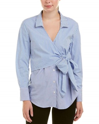 Bardot Women's Wrap Tie Shirt Color Blue White Sz 6 (S) 146354 | eBay