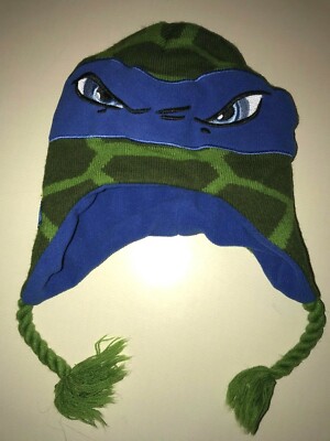 LEONARDO TEENAGE NINJA TURTLES HAT blue scarf FLEECE LINED KNIT size 2 ...