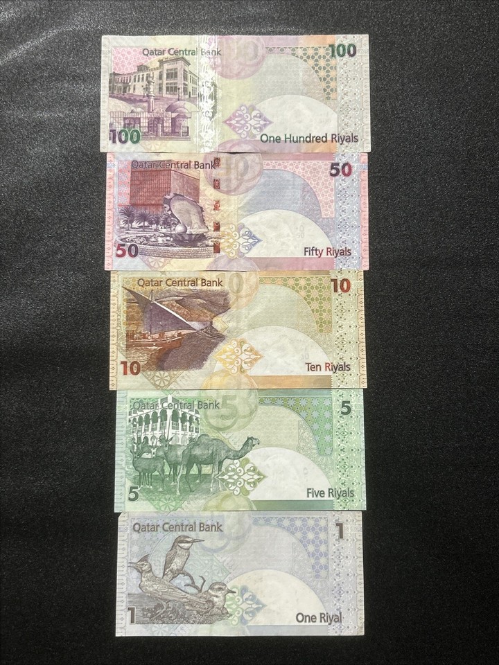Set Of Central Bank Of Qatar 1 To 100 Riyals Banknotes - Older Series ...