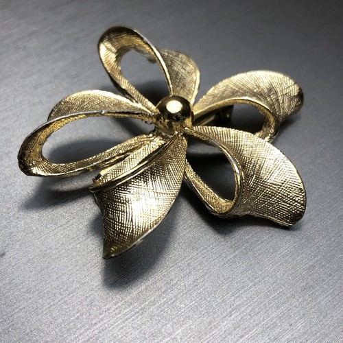 Vintage Brushed Washed Out Gold Tone Flower Ribbon Bow Brooch | eBay