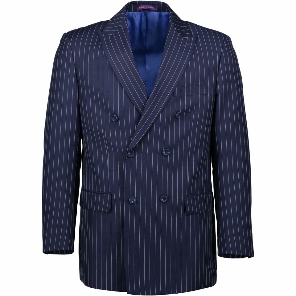 VINCI Men's Blue Pinstripe Double Breasted 6 Button Classic Fit Suit ...