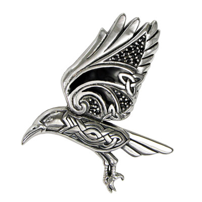 Sterling Silver Flying Celtic Knot Triquetra Raven Pendant Crow ...