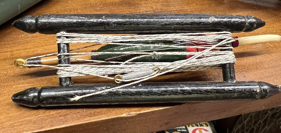 Vintage Wooden Fishing Float Bobber & Antique Fishing Hand Reel WInder ...