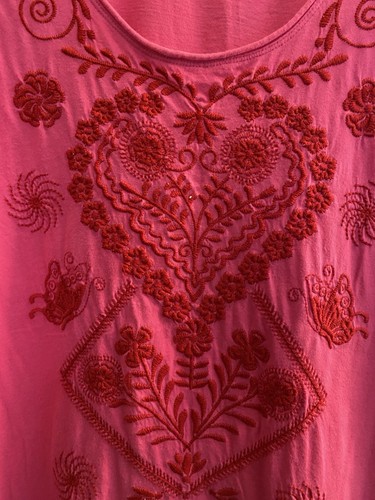 JOHNNY WAS Pink / Red Heart Scoop Neck Embroidered T-Shirt XL | eBay