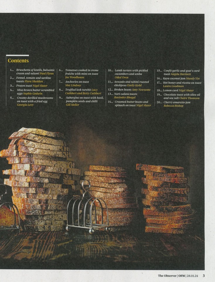 Observer Magazine Food Monthly, 20 Best on Toast Recipes, Nigel Slater ...