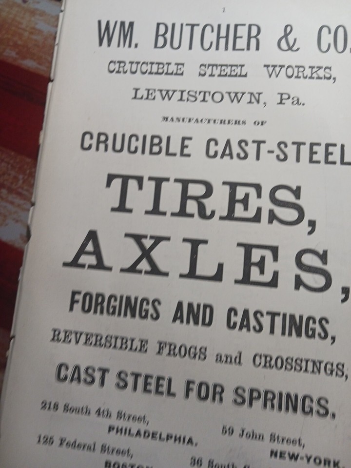 1872 Print Ad WILLIAM BUTCHER & COMPANY railroad Tires Lewistown ...