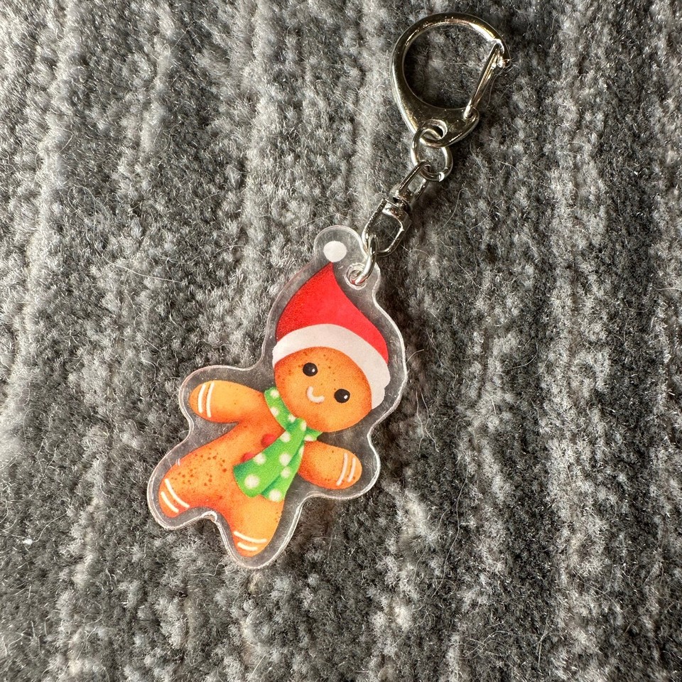 Gingerbread Bag Charm Keychain Key Fob Acrylic Christmas Gift Wave ...