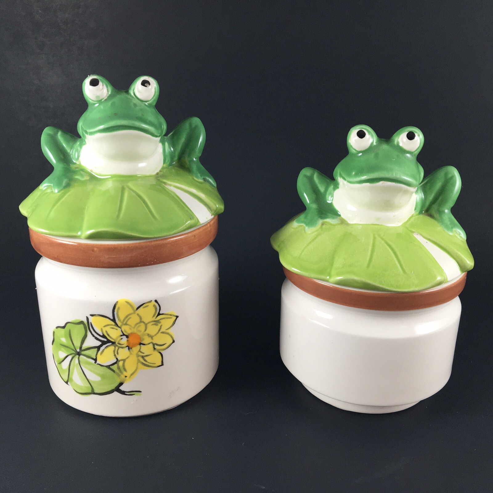 2 Rare 1960's Vintage Fred Roberts Green Frog Canister Set Small 5 1/2 ...