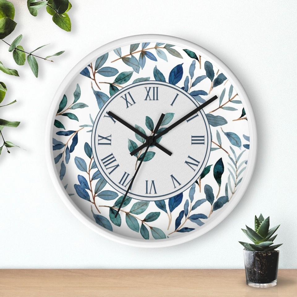 Eucalyptus Botanical Wooden Wall Clock #1, 10" Round, Country Farmhouse ...