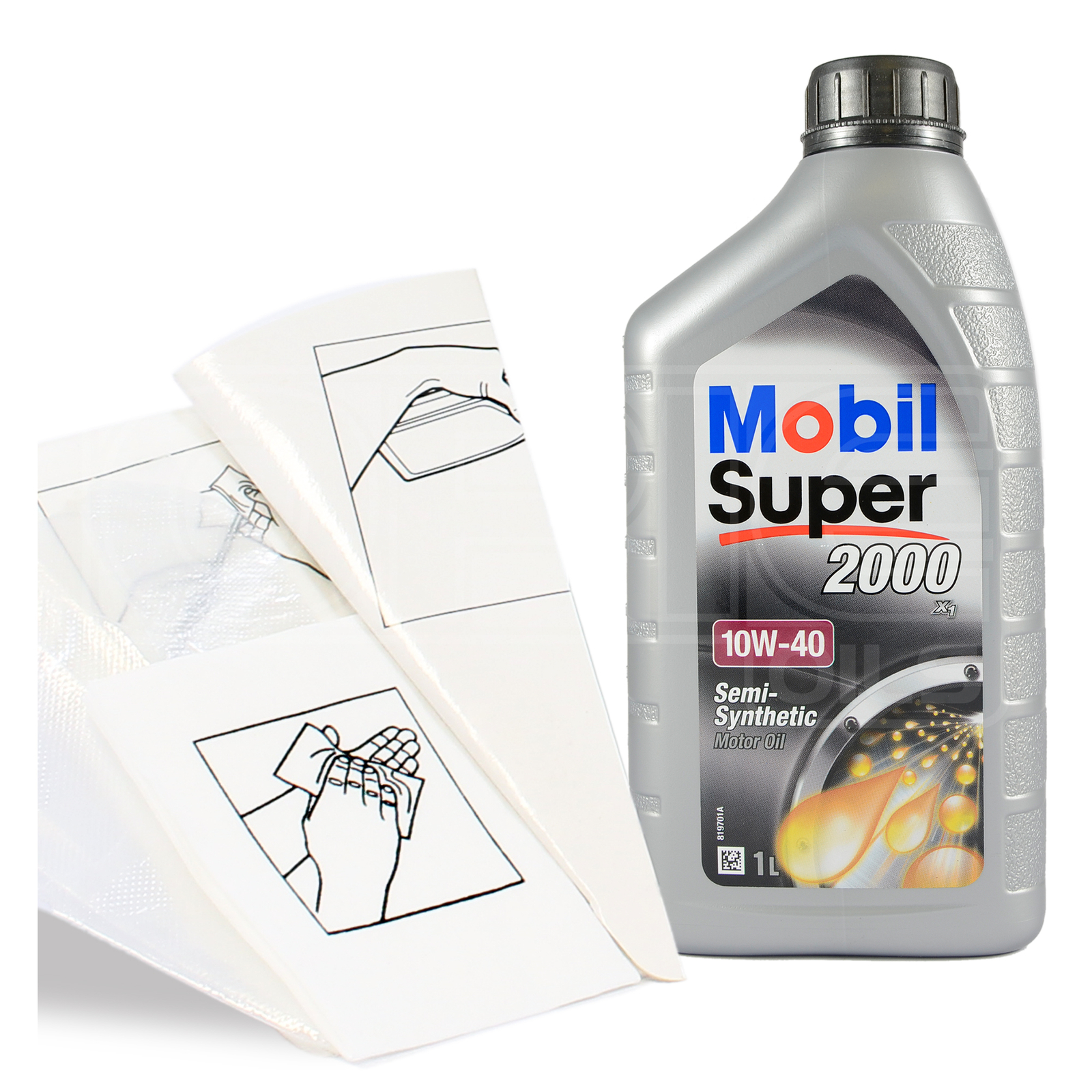 Engine Oil Top Up Mobil Super 2000 X1 10w-40 1 LITRE 1L + Gloves Wipes ...