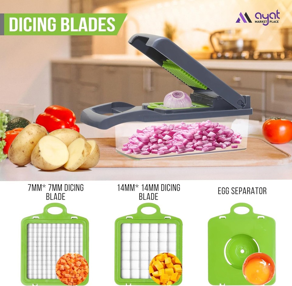 Vegetable Chopper Container Onion Slicer | 16 in 1 Multi Green and Grey ...