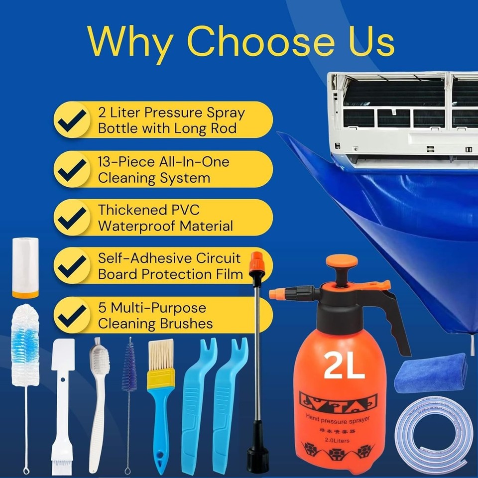 13Pcs Mini Split Cleaning Kit Bag with 2L High Pressure Sprayer, Air ...