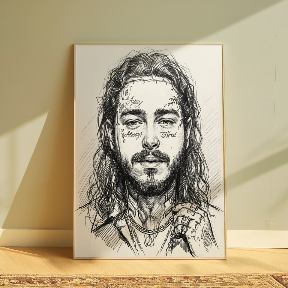 POST MALONE DRAWING PRINT PORTRAIT SKETCH 8" x 10" POST MALONE WALL ART ...