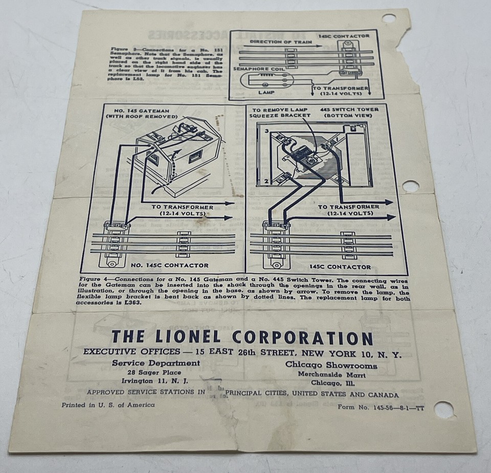 Lionel Train instructions sheet How To Install No. 145C Track Contactor ...