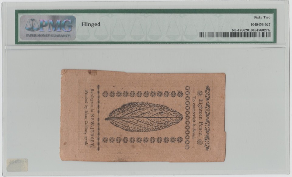 1776 New Jersey Colonial 18 PENCE, FR# NJ-176 - PMG Graded 62 | eBay