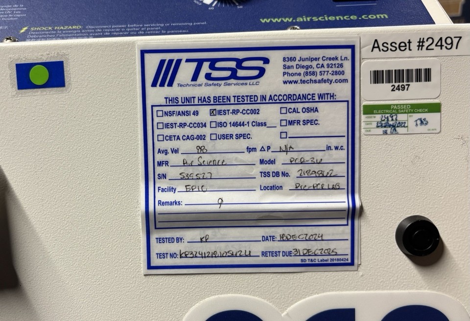 Air Science PurAir PCR-36 Laminar Flow Cabinet 36” – Certified IEST-RP ...