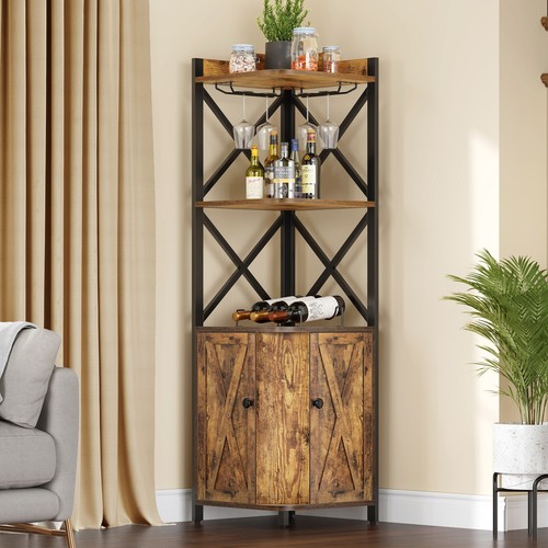 5 Tier Corner Home Bar Cabinet Liquor Wine Racks Storage Adjustable ...