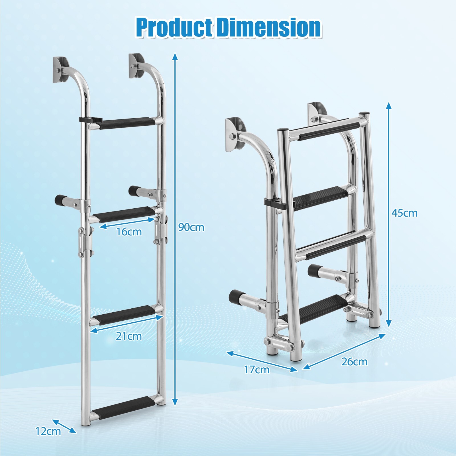 Folding 3 Step Boat Ladder Anti Slip Stainless Steel Swimming Pool ...