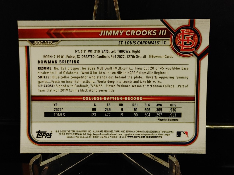 Jimmy Crooks III RC 2022 1st Bowman Draft Chrome #BDC-178 - St. Louis ...
