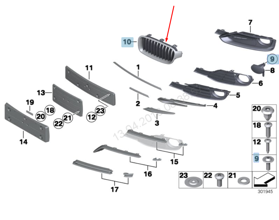 BMW 3 F30 Front Radiator Left Grille Luxury 51137263481 7263481 2014 ...