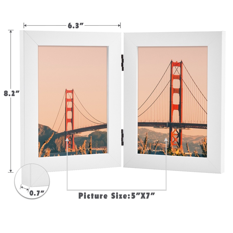 5x7 Double Frame Wood Grain Hinged Picture Frame Two Photo Frames for ...