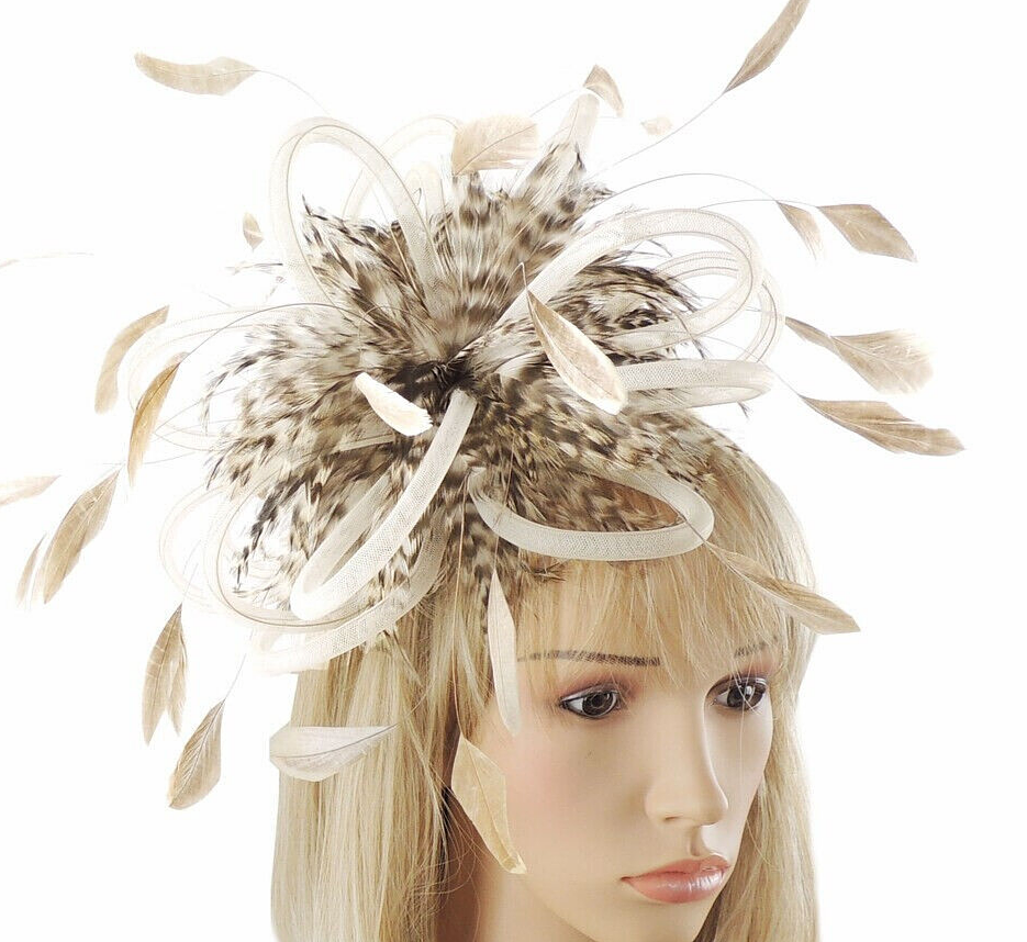 Chinchilla Beaded Feather Pinwheel Bridal Costume Fascinator Hat Hair ...