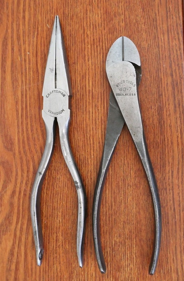 VINTAGE ELECTRICIAN TOOLS CRAFTSMAN USA LONGNOSE PLIERS & UTICA WIRE ...