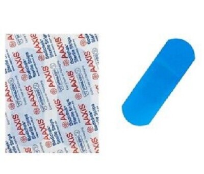 100 X 7.2cm X 2.5cm Bandaids Food Safe Blue Detectable Strips Sterile ...