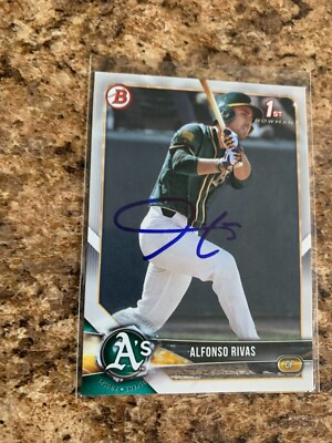 Alfonso Rivas Signed 2018 Bowman Draft Auto Oakland Athletics A's BD ...