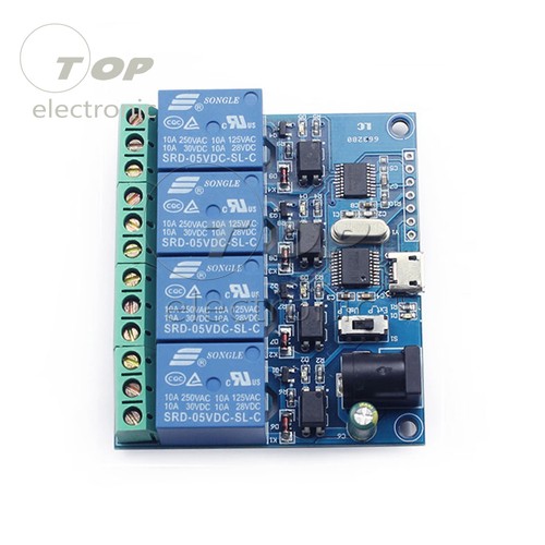 USB 5V 4 Channel Relay Module Smart Switch USB Control Module Serial ...
