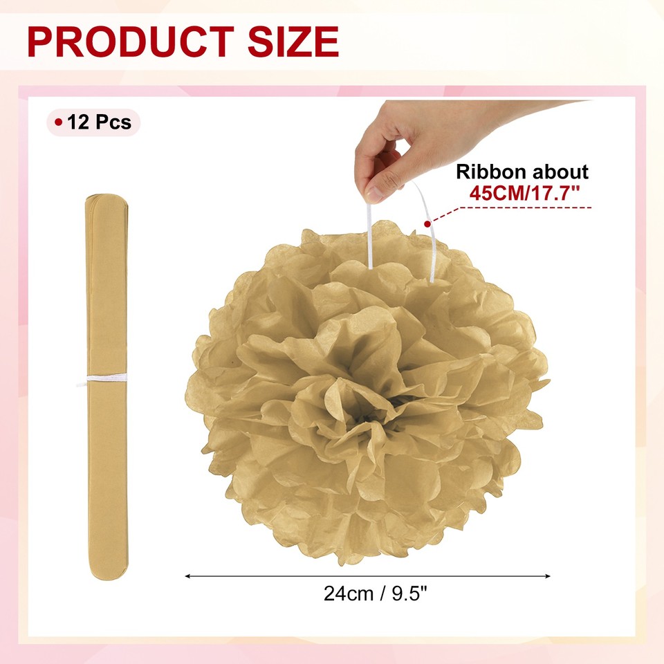 10inch Tissue Paper Pom Poms, 12PCS Pom Poms Paper Flowers Ball, Khaki ...