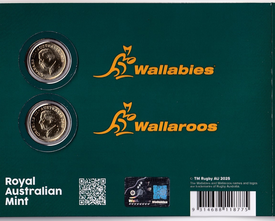 AUSTRALIAN: 2025 TWO COIN SET $2 RUGBY WALLABIES & WALLAROOS UNC ON ...
