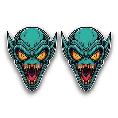 2x Small Evil Green Alien Sci-Fi Scary Horror Vinyl Sticker Decals ...