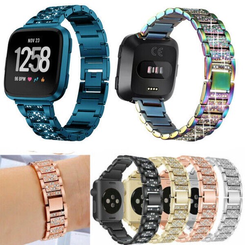 Fr Fitbit Versa 1 2 Lite Metal Rhinestone Bling Watch Band Wrist Strap ...