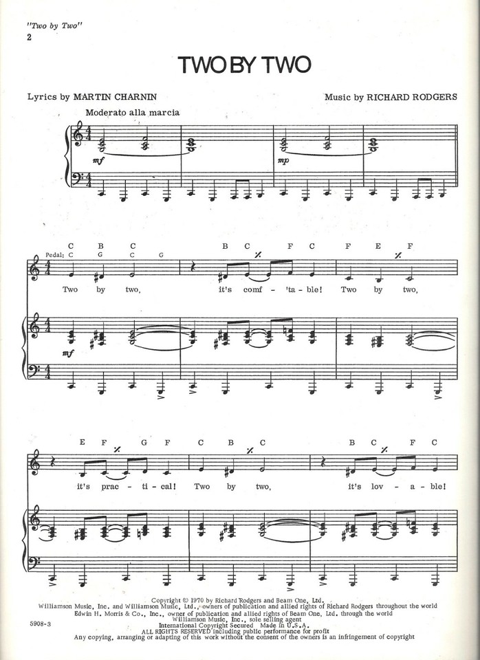Danny Kaye "TWO BY TWO" Richard Rodgers / Martin Charnin 1970 Sheet ...