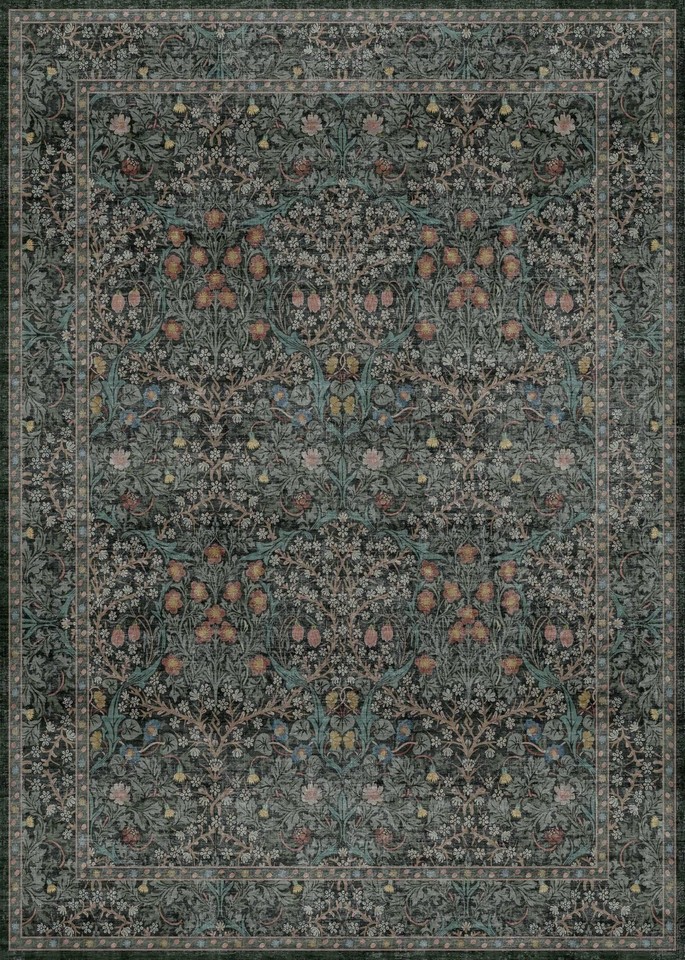 Dark Green Floral Living Room Rug 5x7 Area Rug - Vintage Forest ...
