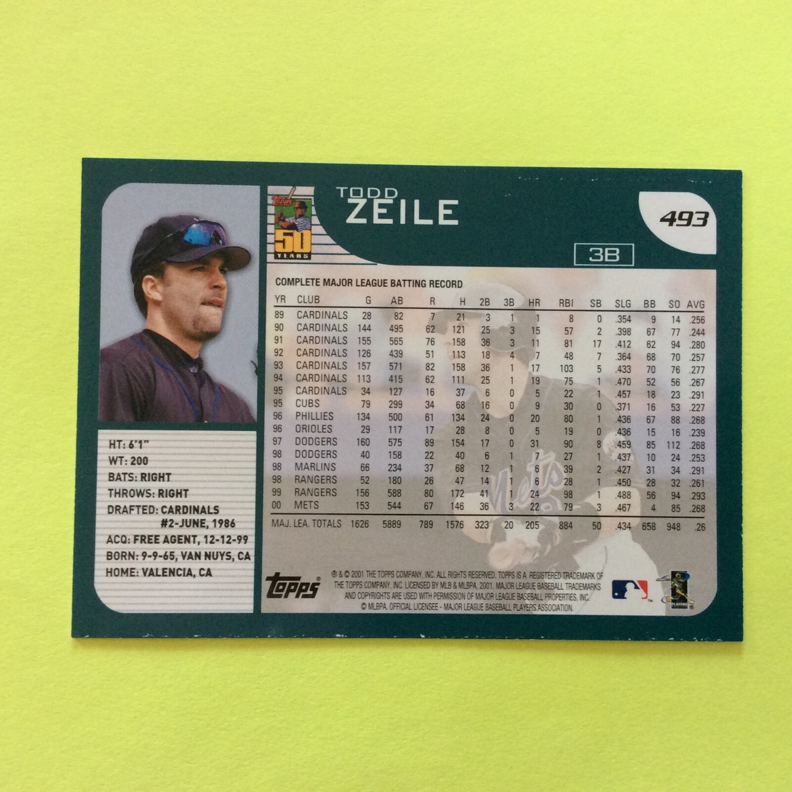 2001 Topps #493 Todd Zeile New York Mets | eBay