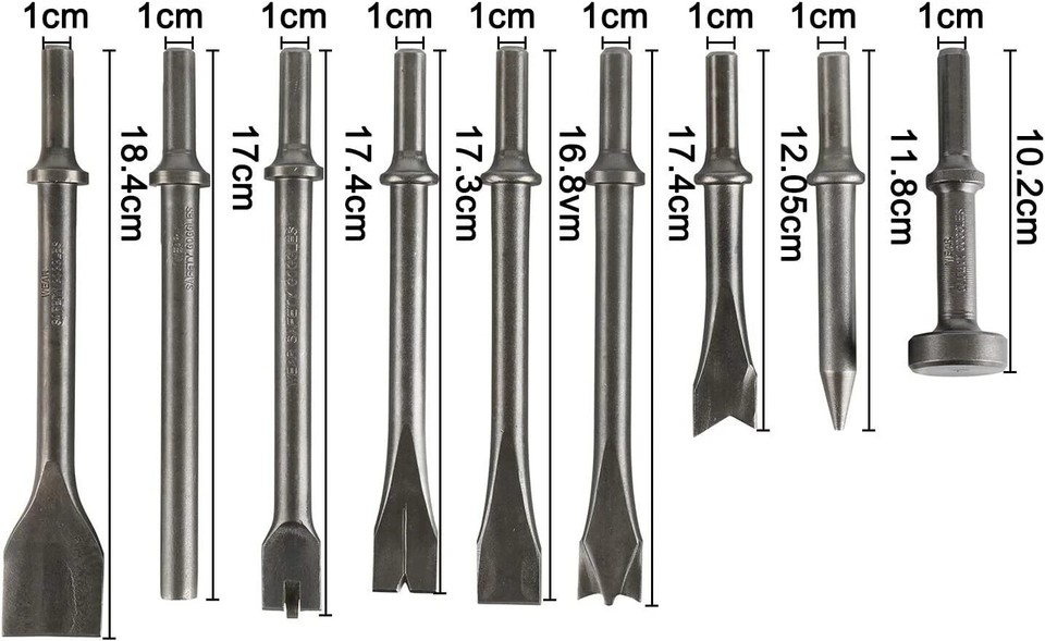 Pneumatic Chisel Set 9pcs Air Hammer Punch Chipping Bits Tool Pointed ...