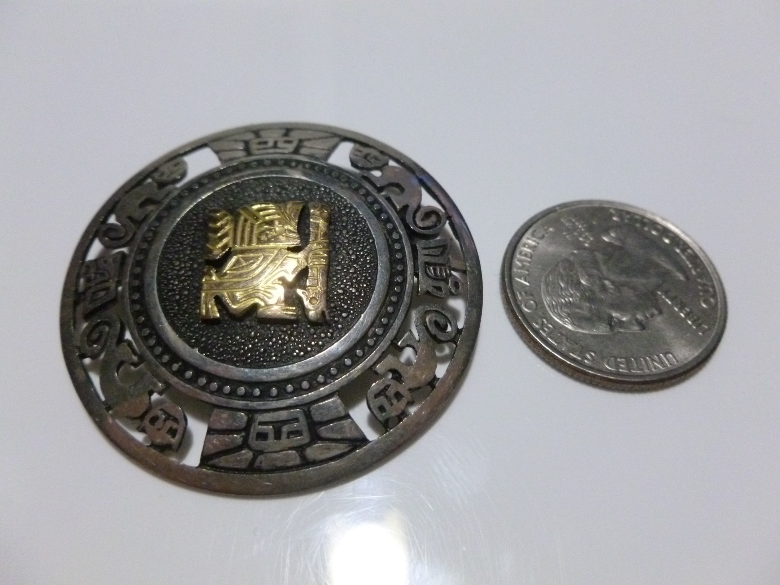 STERLING SILVER 18K GOLD PERU PERUVIAN ESTATE WOMENS ORNATE BROOCH PIN ...