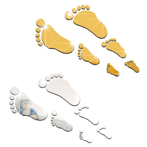 Acrylic Mirror Foot Sticker Wall Adhesive Decal DIY Family Footprint ...
