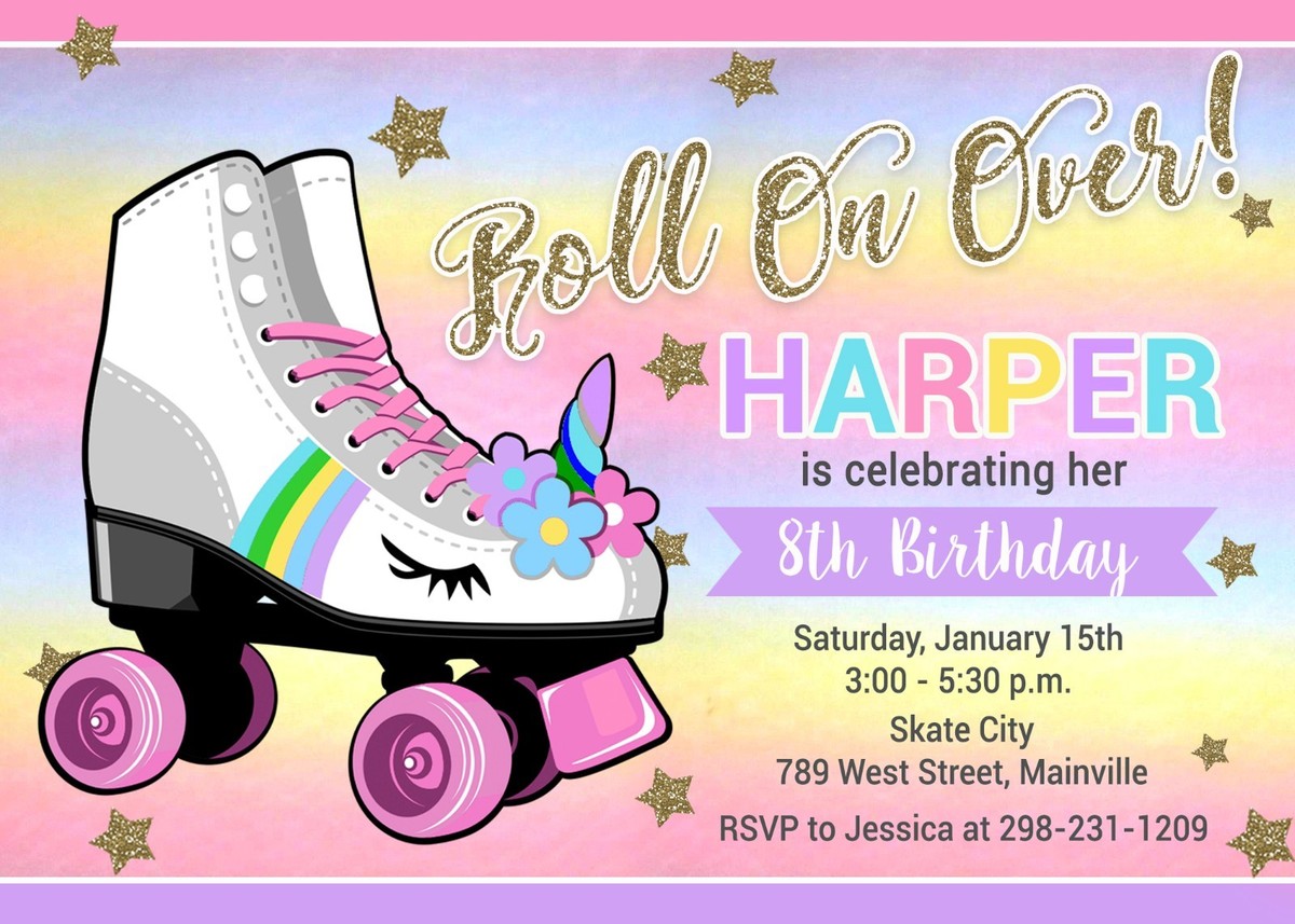 His And Her Roller Skating Birthday Invitations Vintage 70s Roller