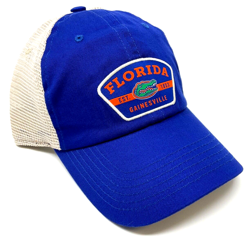 UNIVERSITY OF FLORIDA GATORS PATCH LOGO ROYAL BLUE TAN CURVED BILL MESH ...