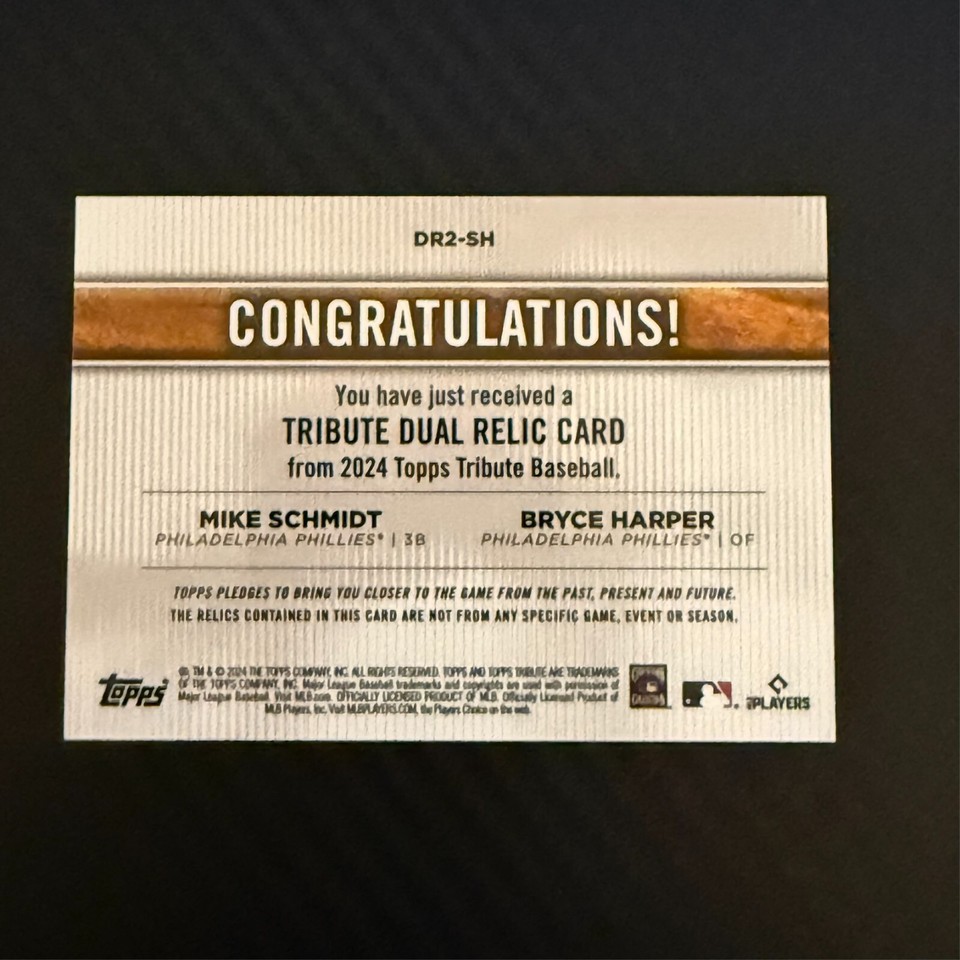 2024 Topps Tribute #DR2-SH Mike Schmidt - Bryce Harper dual game used ...