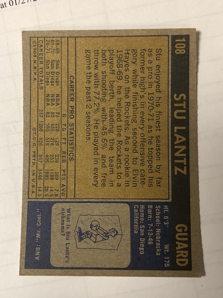 1971-72 Topps Stu Lantz #108 EX | eBay