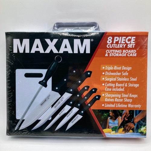 Maxam 8pc Cutlery Set Kitchen Knives Sharpening Steel Cutting Board ...