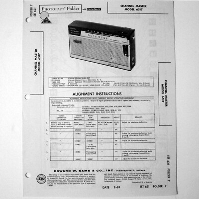 Channel Master Model 6517 Portable Transistor Radio SAMS Photofact ...