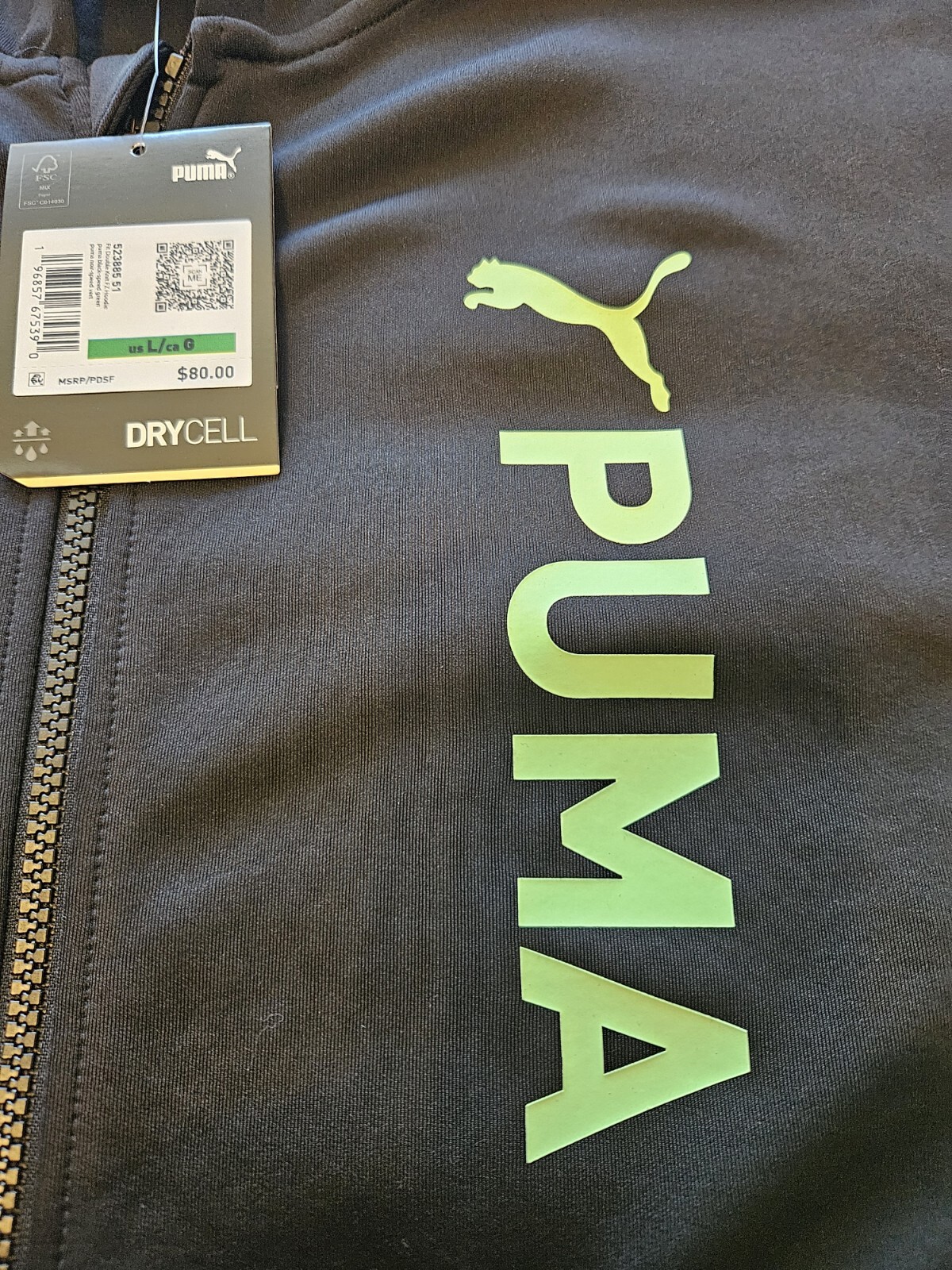 Men's Puma Tech Dry Cell Hoodie Jacket Color Black Neon Green Large ...
