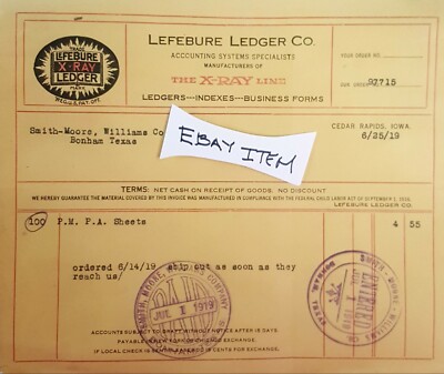 1919 Cedar Rapids Iowa LEFEBURE LEDGER CO. ACCOUNTING SYSTEMS X-RAY ...